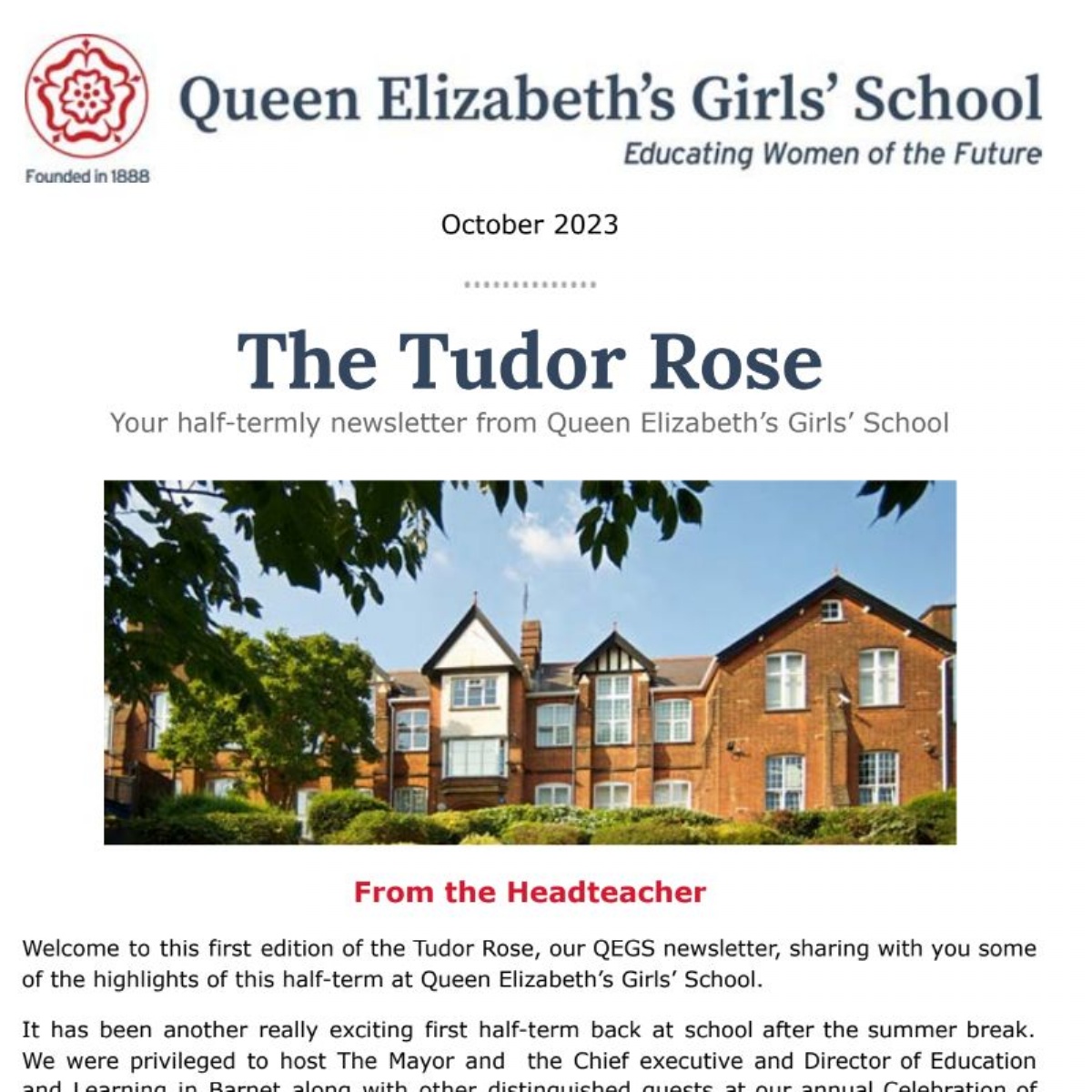 Queen Elizabeth's Girls' School - School Newsletter
